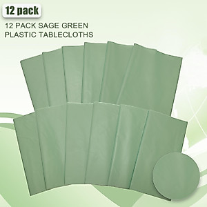 12 Pack Sage Green Tablecloth Plastic Table Cloth 54 x 108 inch Disposable Plastic Tablecloths for Rectangle Tables,Disposable Table Cover for Wedding,Birthday,Bridal,Baby Shower Party Decorations