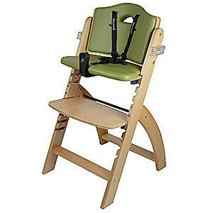 Abiie Beyond Wooden High Chair with Tray. The Perfect Adjustable Baby Highchair Solution for Your Babies and Toddlers or as a Dining Chair. (6 Months up to 250 Lb) (Natural Wood - Olive Cushion)