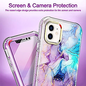 Hocase for iPhone 11 Case, (with Screen Protector) Shockproof Slim Lightweight Soft TPU+Hard PC Full Body Protective Case for iPhone 11 (6.1" Display) 2019 - Watercolor Marble