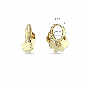 Jewelryist 14k Yellow Solid Gold Circle Dangle Endless Huggie Hoop Earrings for Women