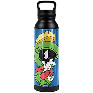 Looney Tunes OFFICIAL Marvin the Martian 24 oz Insulated Canteen Water Bottle, Leak Resistant, Vacuum Insulated Stainless Steel with Loop Cap, Black