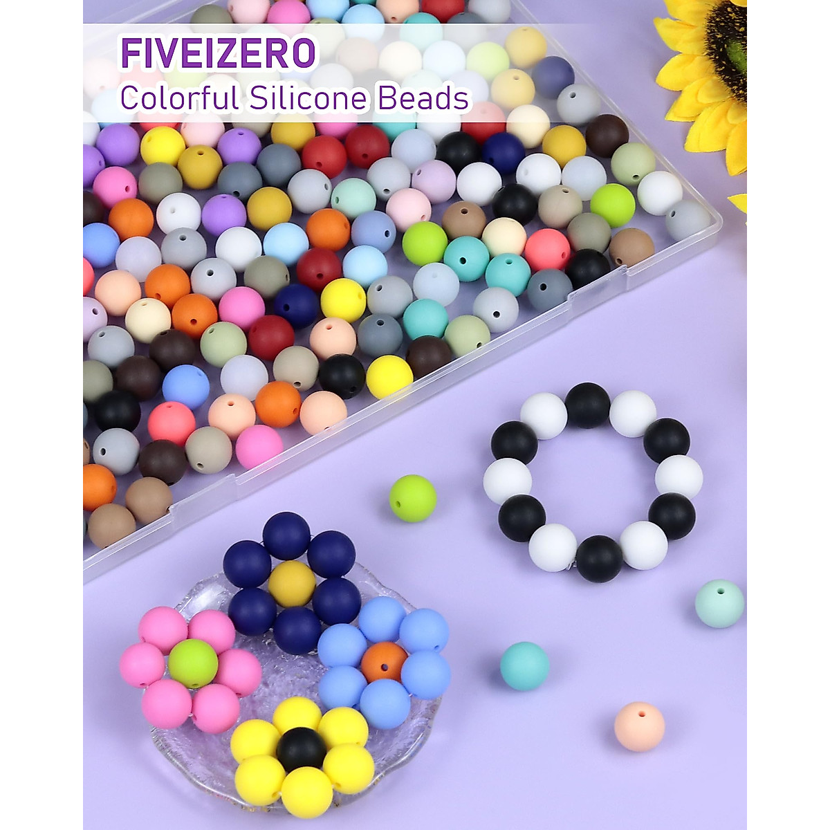 150PCS FIVEIZERO Silicone Beads, 30 Colors 15mm Silicone Beads Bulk for Keychain Making,Focal Beads Rubber Round Bulk Beads Mixed Color Silicone Beads for DIY Crafts Making