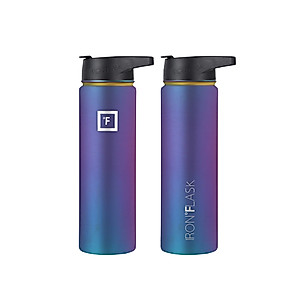 IRON °FLASK Camping & Hiking Hydration Flask with 3 Lids - Stainless Steel, Double Walled & Vacuum Insulated Water Bottle - Leak Proof & BPA Free (Aurora, Straw - 22 oz)