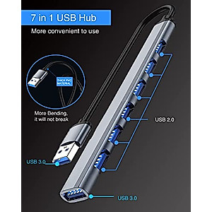USB Hub 3.0 7 Ports, Atrasee Aluminium USB A to USB 3.0 Hub Adapter, Ultra Slim Portable Multi Ports USB Data Hub Splitter for MacBook, Mac Mini, iMac, PS4, PS5, Surface Pro, Flash Drive