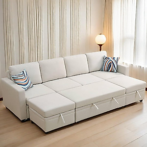 GlasFlength Sleeper Sofa Couch Bed, Convertible Sofa Bed with Armrests, Sectional Sofa with Storage Seat U Shaped Sectional Couch with Reversible Chaise for Living Room Apartment Bedroom Office