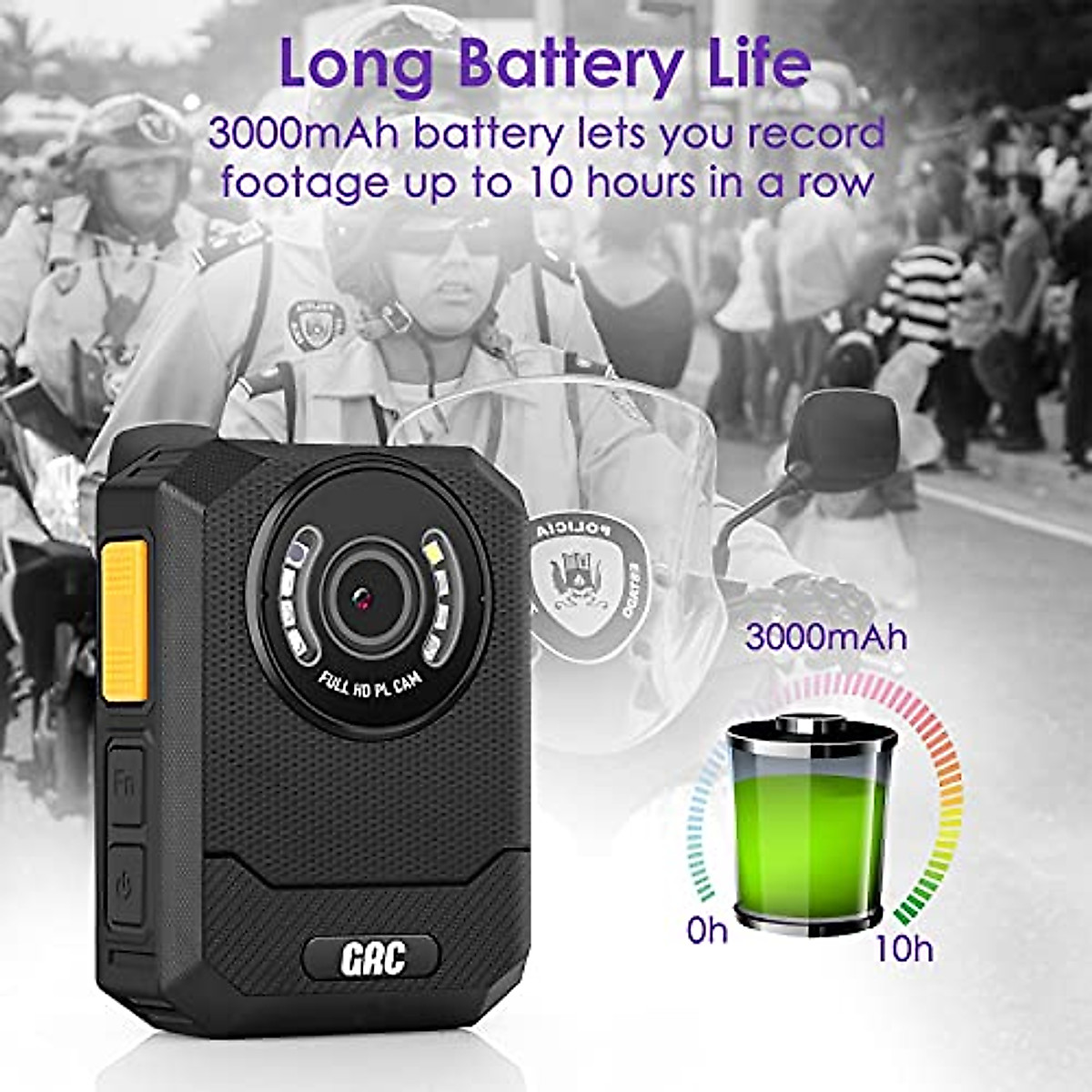 GRC 1440P Police Body Camera with Audio, 64GB Memory, Night Vision,2 Inch Display,Portable Waterproof Body Worn Camera,Premium Body Cam for Law Enforcement Recorder,Personal Use