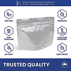 Wallaby MRE Mylar Bag Bundle - 30x (7.5 Mil - 6.5" x 8.5’’) Stand-Up Zipper Pouches, 30x 400cc Oxygen Absorbers - Heat Sealable & Withstand Boiling Water - Long-Term Food Storage Solutions - Silver