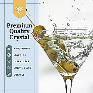 Martini Glasses Set of 4 – Hand Blown Crystal Martini Glasses with Stem – 8oz Elegant Cocktail Glasses for Hosting Parties – Give a Fancy Martini Set Gift