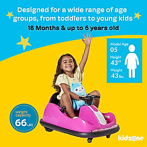 Kidzone 12V 2 Driving Mode (Steering Wheel/Joystick) Ride On Bumper Car for Kids & Toddlers 1.5-6 Year Old DIY Sticker Baby Bumping Toy Gifts W/Remote Control LED Lights, 360 Degree Spin