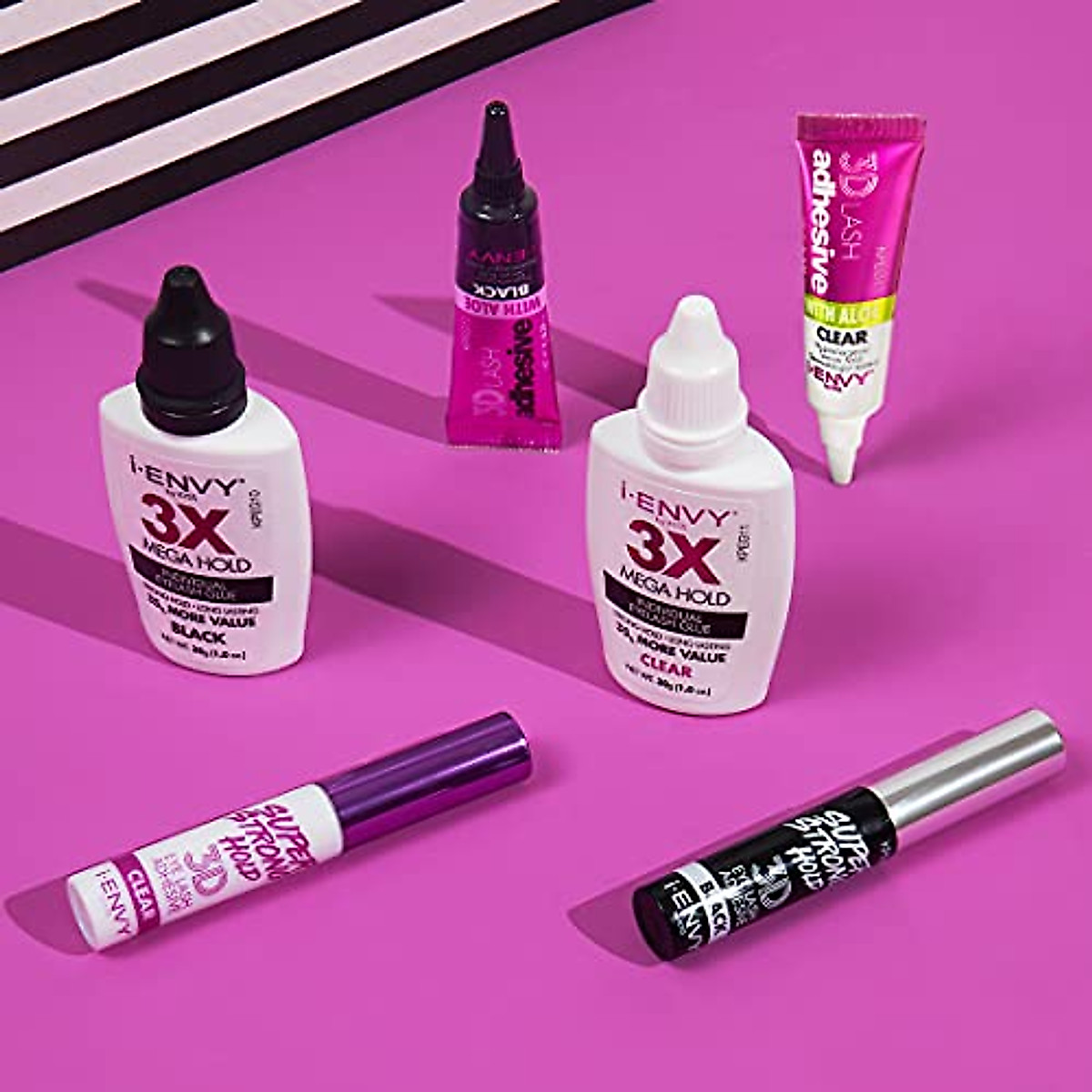 i-Envy Super Strong Hold 3D Strip Lash Glue Brush-On False Eyelash Adhesive, Waterproof, Hypoallergenic, Latex & Formaldehyde Free (Black)