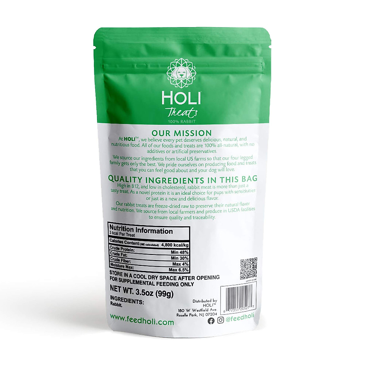 HOLI Freeze Dried Rabbit Treats for Dogs- All Natural Healthy Dog Treats, 100% Made in USA - Single Ingredient - Human Grade - Grain Free - Diabetic Friendly - 1.75oz