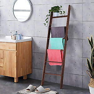 Blanket Ladder for Living Room and Bedroom,6-Tier Decorative Display Ladder Shelf,Ladder Rack for Storage and Decor,Wall Leaning Farmhouse Blanket Storage,Towel Rack, Bathroom,Brown