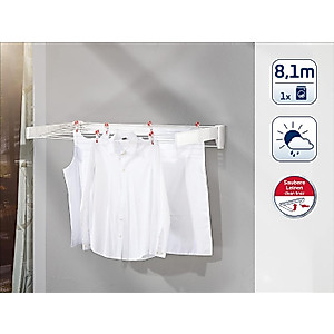 Leifheit 83100 Telefix 100 Wall Mount Retractable Clothes Drying Rack | 8 Drying Rods | White