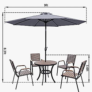 JMEXSUSS 9ft Patio Umbrella with Solar Lights, 32 LED Lighted Umbrella Outdoor Patio Table Umbrella, 8 Ribs Market Umbrella w/Tilt Adjustment and UV-Resistant Fabric, Grey
