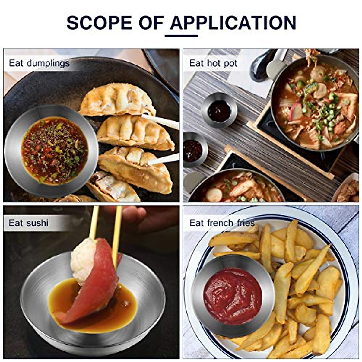 Healeved 8pcs Stainless Steel Sauce Dishes Round Seasoning Dishes Sushi Dipping Bowls Saucers Bowl Mini Appetizer Plates Seasoning Dish Saucer Plates Mini Bowls 3.15 Inch