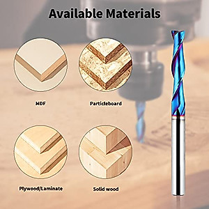 EANOSIC Upcut Spiral Router Bit 1/4 inch Shank, 1/4 inch Cutting Diameter, Extra Long 3 inch Solid Carbide with Nano Blue Coating CNC Router Bits End Mill for Wood Cut, Carving