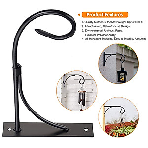 Plant Hanging Brackets, 2 Pcs 11 Inch Iron Hanging Basket Bracket Durable Weather-Resistant Outdoor Plant Hooks for Hanging Plant Lantern Windchime Birdhouse Metal Sign Fruit Bracket, Screw Included