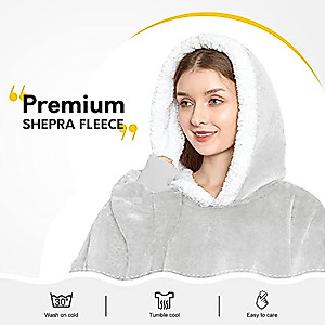Blanket Hoodie Wearable Blanket Hoodie Oversized Hoodie for Women,Cozy Warm Big Giant Sherpa Blanket Hoodie,Birthday Gifts for Women Grey