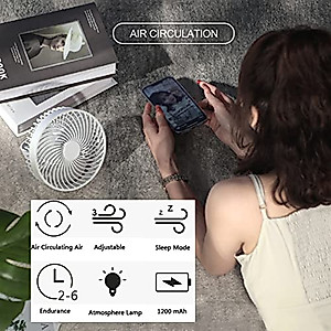 HAIDOLIANG Personal Desk Fans,7 Inch Table Fans,USB Rechargeable Portable Fan with LED Lights,3 Speeds Quiet Battery Operated, Baby Stroller Cooling Fans,Ceiling Mini Fan For Travel Camping Bedroom
