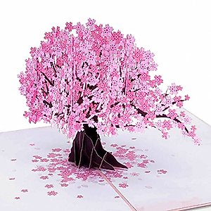 Paper Love 3D Cherry Blossom Pop Up Card, For Valentines, Spring, Mothers Day, All Occasions - 5" x 7" Cover - Includes Envelope and Note Tag