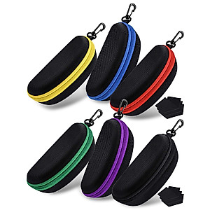 Frienda 6 Pack Sunglasses Glasses Case Portable Hard Sunglasses Case Travel Zipper Eyeglass Case Sunglasses Travel Case with Cloth and Hook, 6 Colors