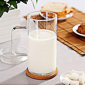 FLFK 20 Ounce Borosilicate Glass Coffee Mug Cup TeaCup-Glass Lid- High Capacity-Premium Quality Tea Mug for Reading