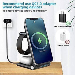 Wireless Charging Station,3 in 1 Wireless Charger Stand,Fast Charging Station Foldable, Compatible with iPhone 12/14/13/11/Pro/Max/XS/Max/XR/XS/X, iWatch 8/7/6/SE/5/4/3/2, Airpods Pro/3/2 etc