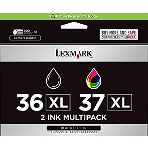 Lexmark 18C2249 (36XL, 37XL) High-Yield Ink, 500 Page-Yield, 2/Pack, Black