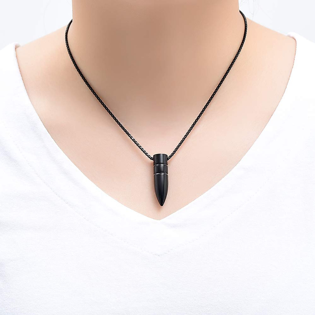 zeqingjw Bullet Urn Necklace for Ashes Memorial Cremation Jewelry Ash Holder Keepsake Jewelry for Pet/Human(Black)