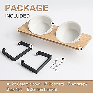 Elevated Cat Food Bowl, Ceramic Cat Bowls with Stand 15° Tilted Raised Cat Bowl for Food and Water Bamboo Cat Feeding Station Elevated Cat Bowl with 5.1 inch Diameter for Cats and Puppy (Ceramic Bowl)