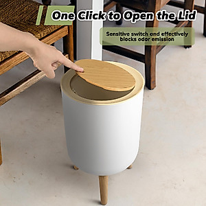 1.8 Gallon Kitchen Bathroom Trash Can with Lid, 7 Liter Small Modern Office Garbage Can with Pop-up Lid, Plastic Wastebasket Trash Bin for Dog Proof Trash Can, Toilet, Living Room, Bedroom - White