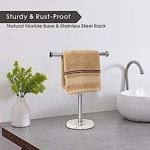 Songtec Hand Towel Holder Stand, Fingertip Towel Rack with Heavy Marble Base, Accessories Jewelry Stand (Marble Base, Brushed Nickel)