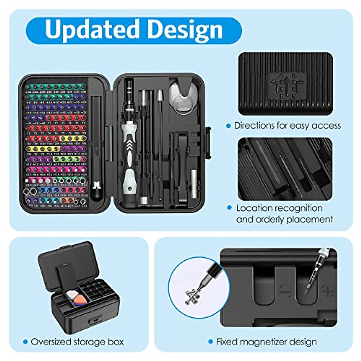AMIR Precision Screwdriver Set, 132 in 1 Magnetic Screwdriver Set Kit, Electronics Repair Screwdrivers Tool Kit with 108 Magnetic Drill Bits for Repair Phone, Switch, Computer, etc