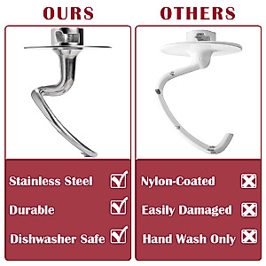 EGNic Stainless Steel Dough Hook Attachment for Kitchenaid 4.5-5 Quart Tilt-Head Stand Mixer, Spiral Dough Hook Replacement for Kitchenaid Mixers Accessories