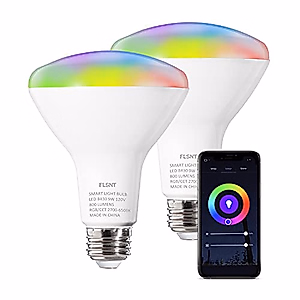 FLSNT Color Changing Smart Light Bulbs, LED WiFi 2.4G Light Bulb, Works with Alexa, Google Home Assistant, 9W(60W Equivalent), BR30, E26 Base, 2 Pack