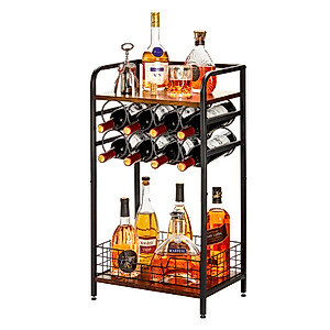 3-Tier Wine Bar Table: Small Liquor Bottle Holder with 8-Bottle Wine Rack Mini Wine Bar Cabinet Corner Whiskey Display Shelf Floor Liquor Storage Bar for Home Living Room