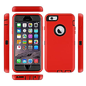 for iPhone 6 Plus/6S Plus Case,Heavy Duty 3 in 1Built-in Screen Protector Full Body Shockproof Dust-Proof Drop-Proof Durable Phone Cover for iPhone 6 Plus/6S Plus 5.5" Red/Black