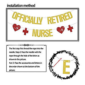Officially Retired Nurse Banner Gold Red Glitter, Retirement Party Decorations, Nurse Party Decorations, Nurse Decorations for Party, Happy Retirement Banner, Nurse Retirement Party Decorations