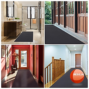 Resilia Black Plastic Floor Runner - Embossed Wide Rib Waterproof Vinyl, Non Slip, Heavy Duty Protector Mat for Indoor Hardwood, Hard Floors, Garage, Entryway, Kitchen, & Outdoor Use, 27” x 6’