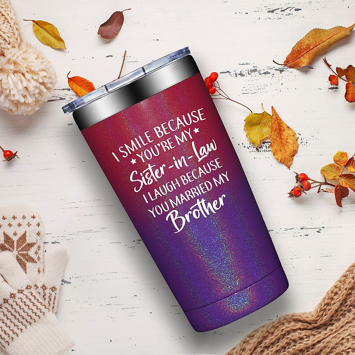 Grifarny Sister in Law Gifts - Birthday, Mothers Day, Christmas, Gifts for Sister in Law - I Smile Because You are My Sister in Law Tumbler 20oz