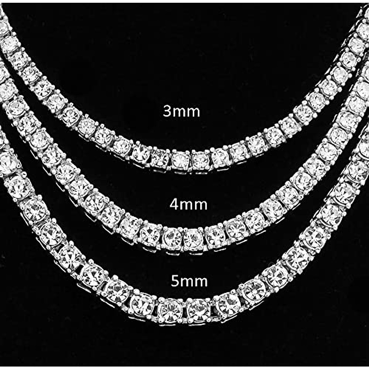 HH BLING EMPIRE Silver Gold Iced Out Diamond Tennis chain for Men, Rhinestone Diamond Tennis Necklaces for Women, 5mm Fake Diamond Necklace Chains (5mm-Silver-16)