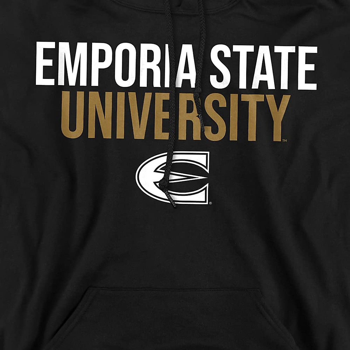 Emporia State University Official Stacked Unisex Adult Pull-Over Hoodie, Emporia State University, Black, Small