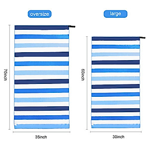 Exclusivo Mezcla Large Microfiber Quick Dry Beach Towel, Lightweight Sand-Free Cabana Stripe Pool Travel Camping Towel with Bag (Blue, 30x60 Inches)