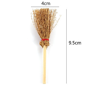 Leadigol 10 Pcs Mini Witches Prop Broom,Red Rope Broom,Funny Wooden Doll House Brooms,Straw Brooms Miniature Decorative Accessory Hangings Decorations
