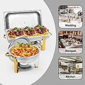 Restlrious Chafing Dish Buffet Set of 4, Stainless Steel 5 QT Round & 8 QT Rectangular Large Capacity Chafers and Buffet Warmers Set w/Food Pan Water Pan, Fuel Can for Catering Event Party Gathering