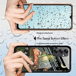 Galaxy A14 5G Phone Case for Samsung Galaxy A14 5G Case Tempered Glass Black Cover with Mushroom Frog Design for Women Men Anti-Scratch Shockproof Protection Case for Samsung A14 5G 2023 6.6 inch