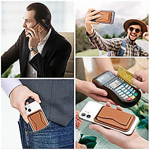 Tomorotec Wallet Phone Card Holder Compatible with MagSafe Apple iPhone 12/13/14 Series Easy Access Magnetic Synthetic Leather Phone Wallet Fits 3 Cards Phone Stand for Multiple Viewing Angles (Brown)