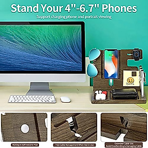 MoKo Walnut Nightstand Organizer for Men丨With Phone Charging Stand Wooden Phone Docking Station, Key Holder Watch Stand Widget Organizer丨Valentine's Gift for Dad Boyfriend Men, Black Walnut