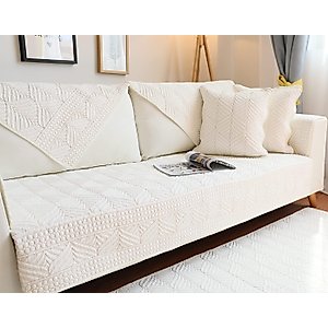 vctops Embroidered Cotton Quilted Sofa Cover Couch Covers Soft Sectional Couch Covers Sofa Slipcover for Dogs Cats Pet Love Seat Recliner Leather L Shaped, Armrest Backrest Cover(Cream SX,28"x28")