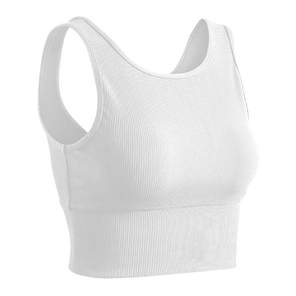 Climb Workout Crop Tank Tops for Women Solid Comfort Sleeveless Shirts Reversible Ribbed Tank Tops for Casual Sports Fitness Yoga (No Padded) White S